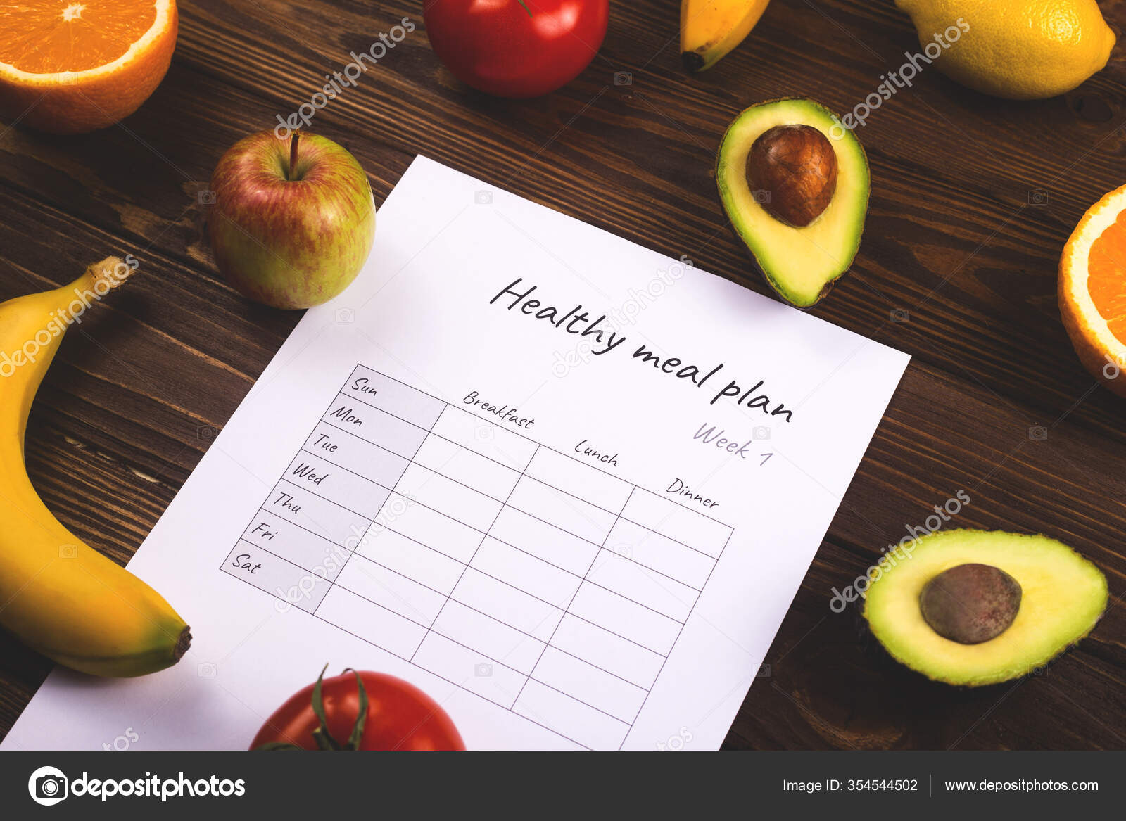 A table with a weekly nutrition plan. The concept of healthy eating and ...