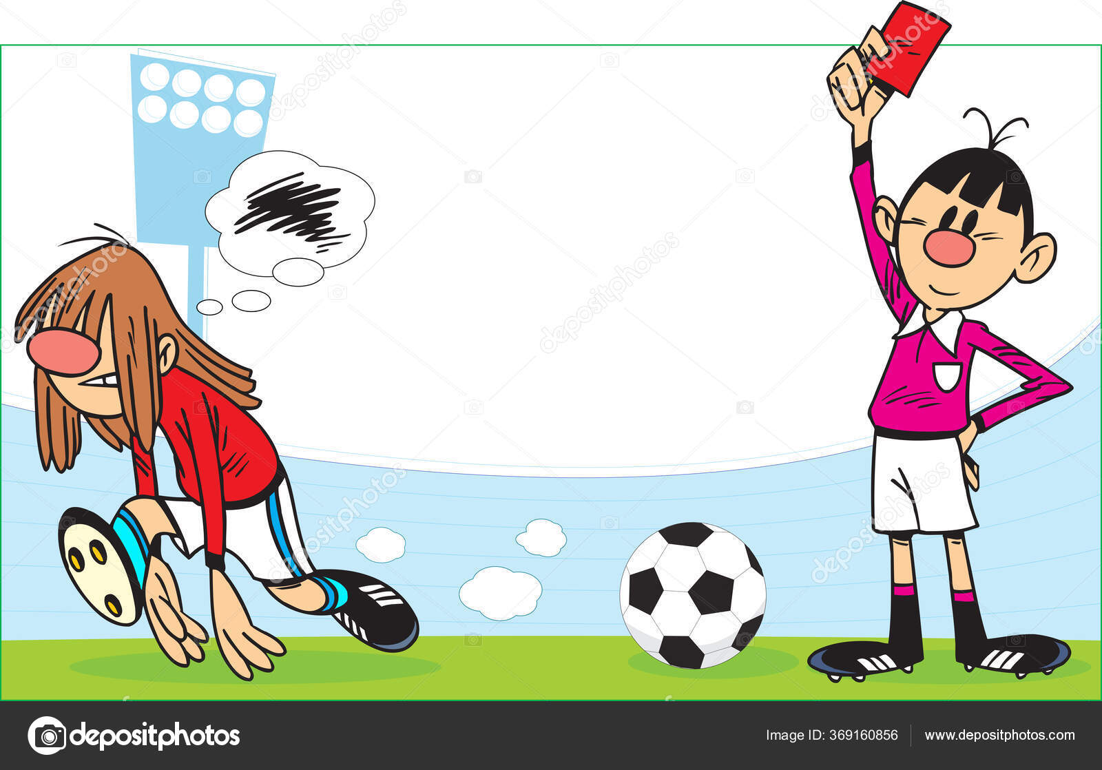 Vector Illustration Players Referee Football Field Background Stadium ...