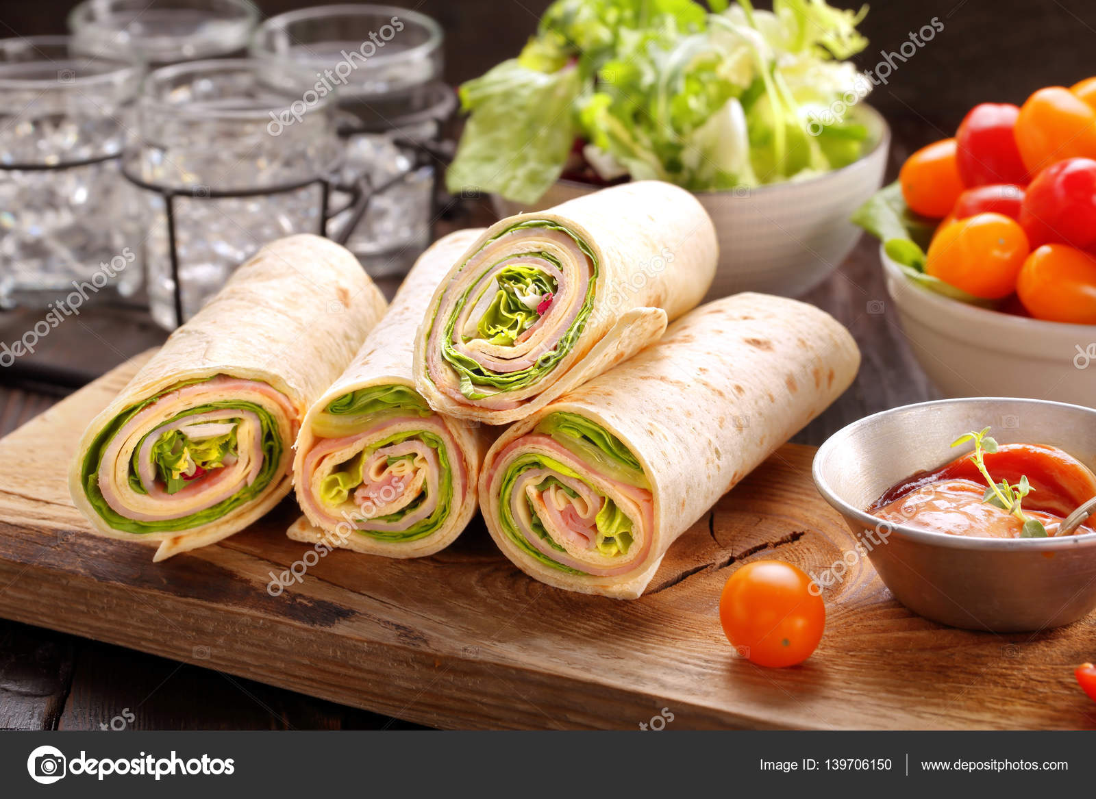 Sandwiches twisted roll tortilla wraps — Stock Photo © wideonet #139706150