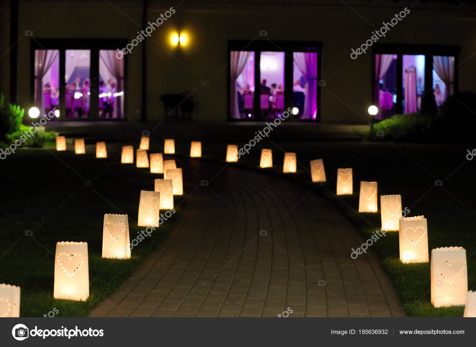 Lantern and night lighting path for walks in the garden — Stock Photo ...