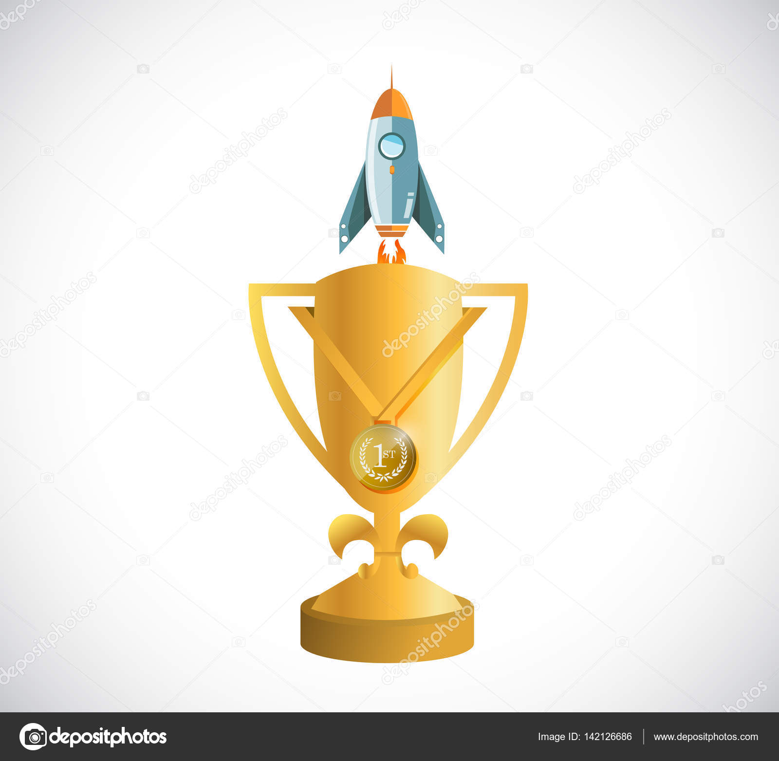 Golden trophy and a rocket. speed concept — Stock Photo © alexmillos ...