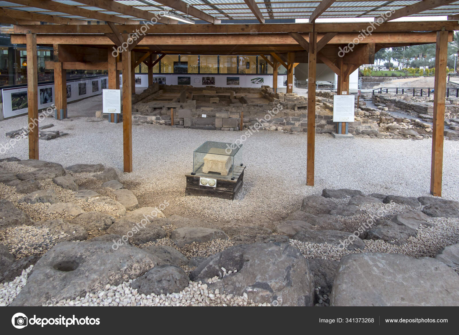 The ancient Magdala stone located in a 1st century synagogue dig Stock ...