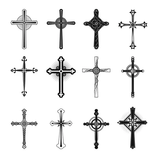 Set Christian Catholic Crosses Isolated White Background Element Holy ...