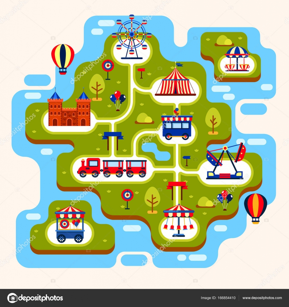 Mapa del parque de atracciones con atracciones Vector de stock por ...