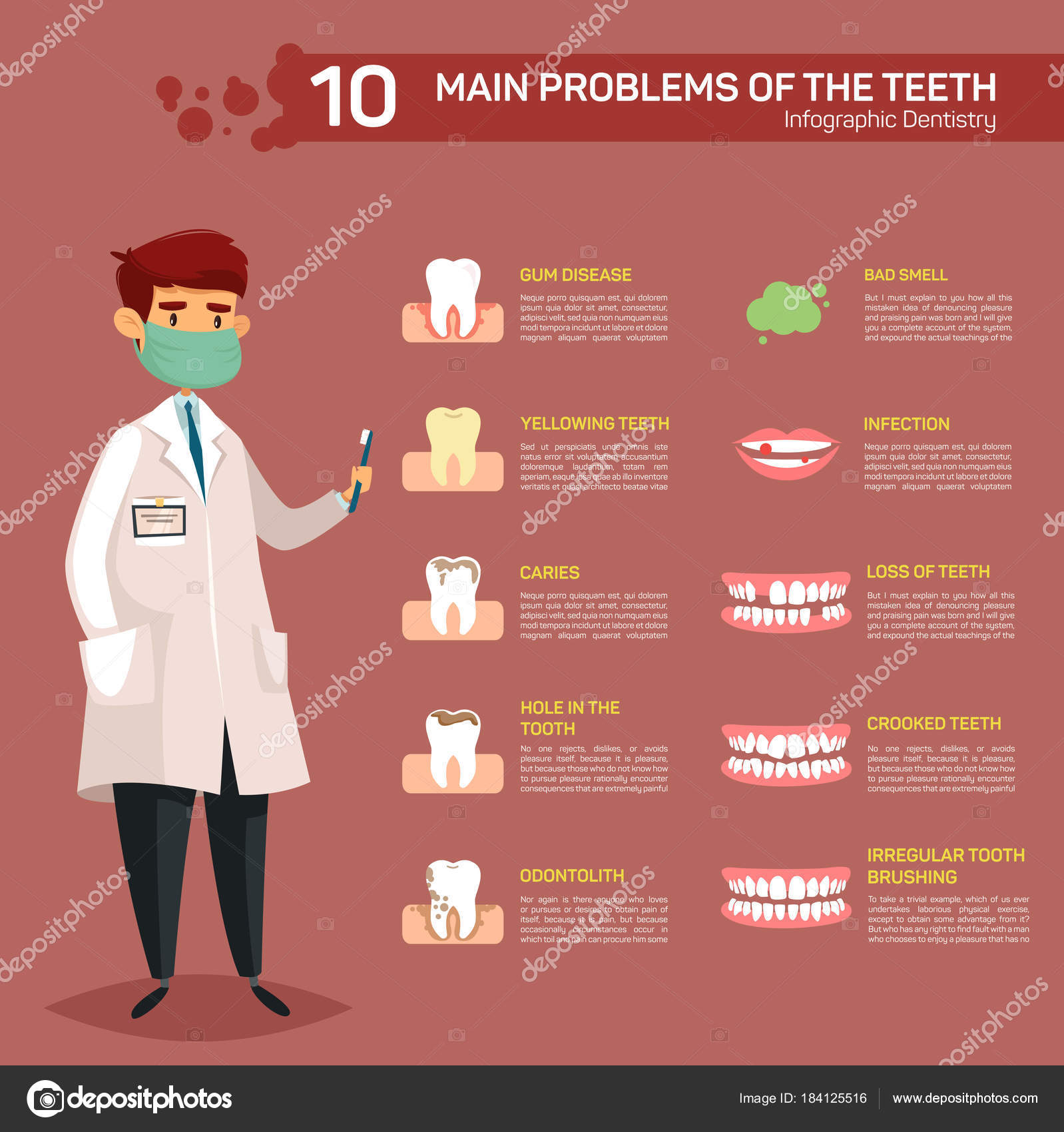 Dentist infographic | Infographic with dentist and teeth problems ...