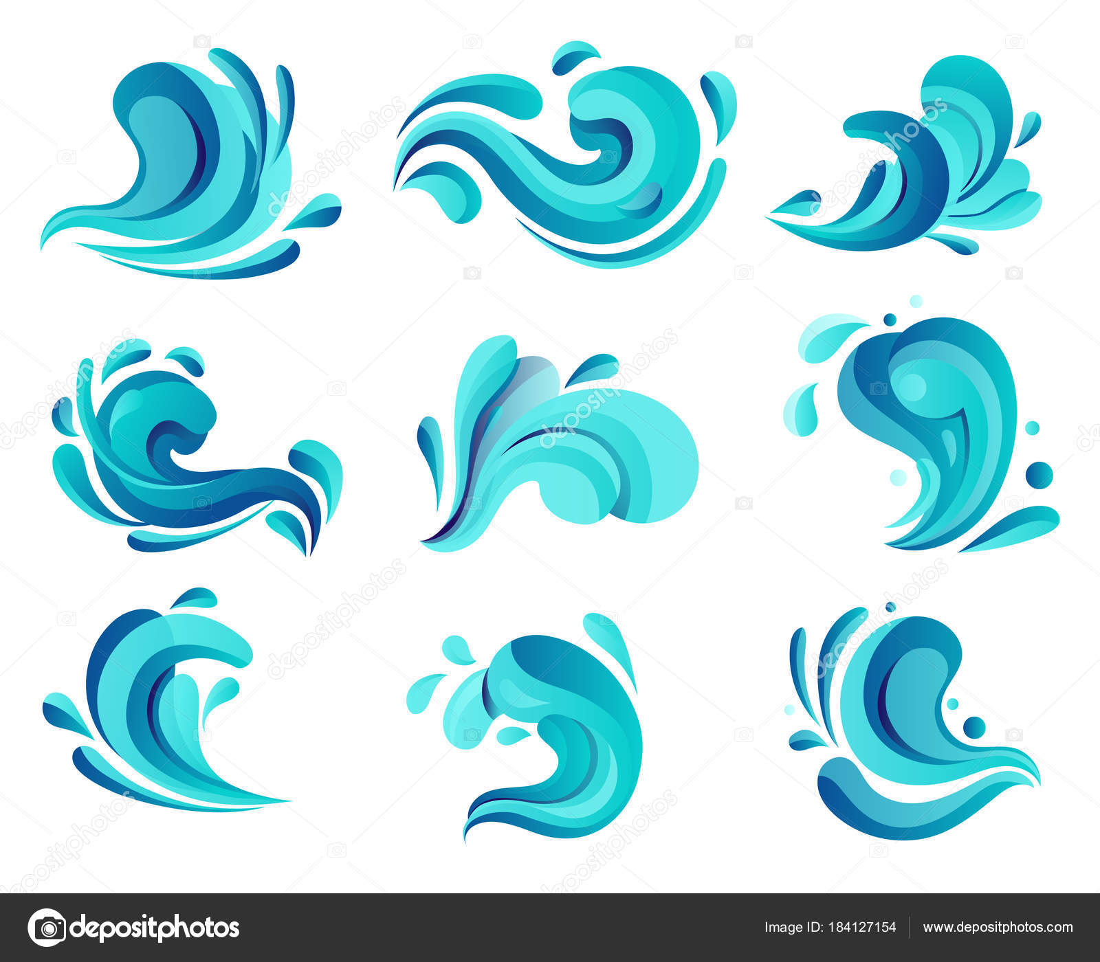 Sea wave or ocean tidal gale, river water icons Stock Vector Image by ...