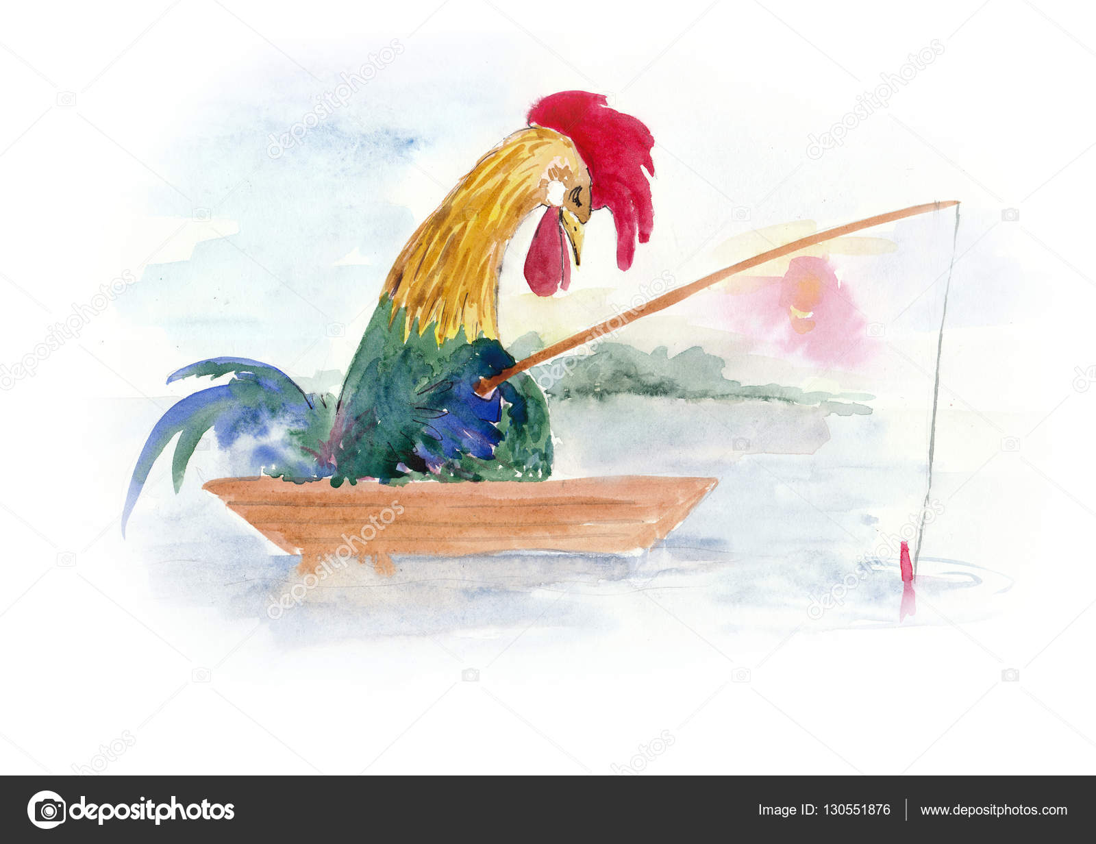 Comic rooster fishing in a boat Stock Illustration by ©bunkovan.gmail ...