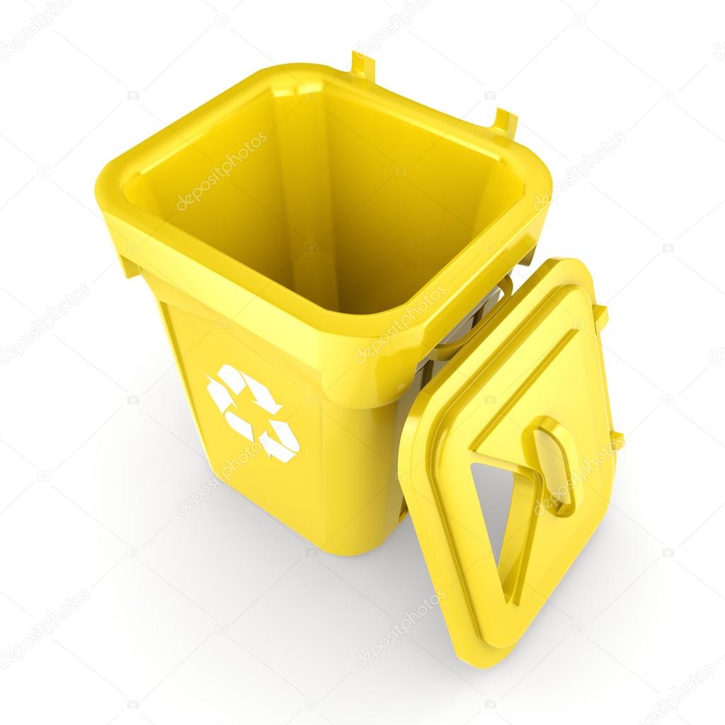 Cubo de reciclaje amarillo de renderizado 3D — Foto de stock #125974288 © apopium