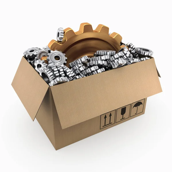 Cardboard box with gears Stock Photos, Royalty Free Cardboard box with ...