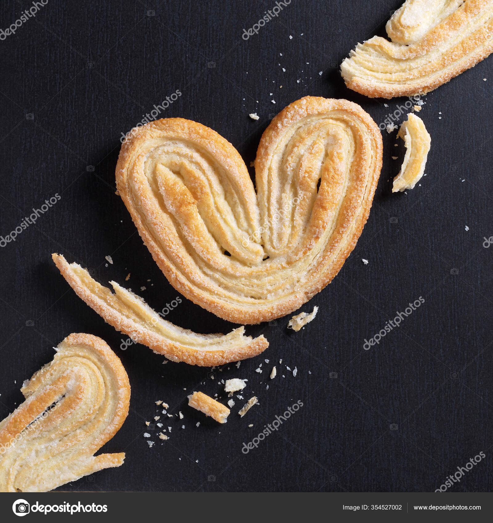 Palmiers Whole Broken Puff Pastry Cookies Black Stone Background Top ...