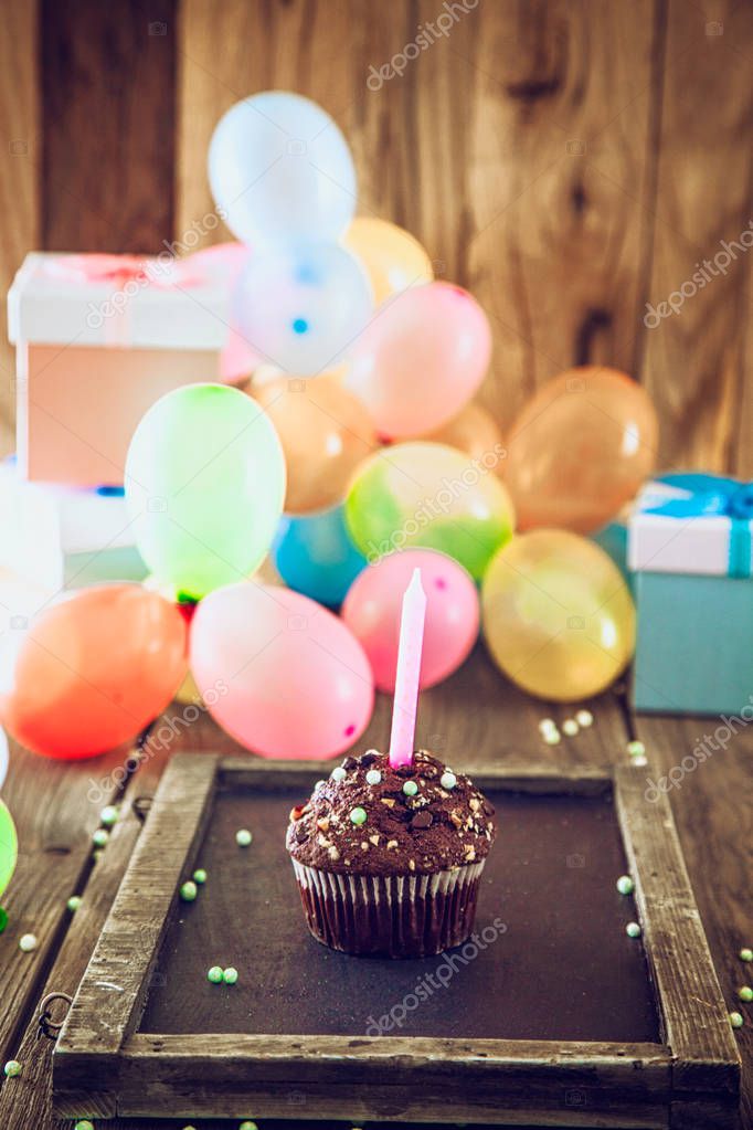 Birthday objects on wood — Stock Photo © mythja #155695506