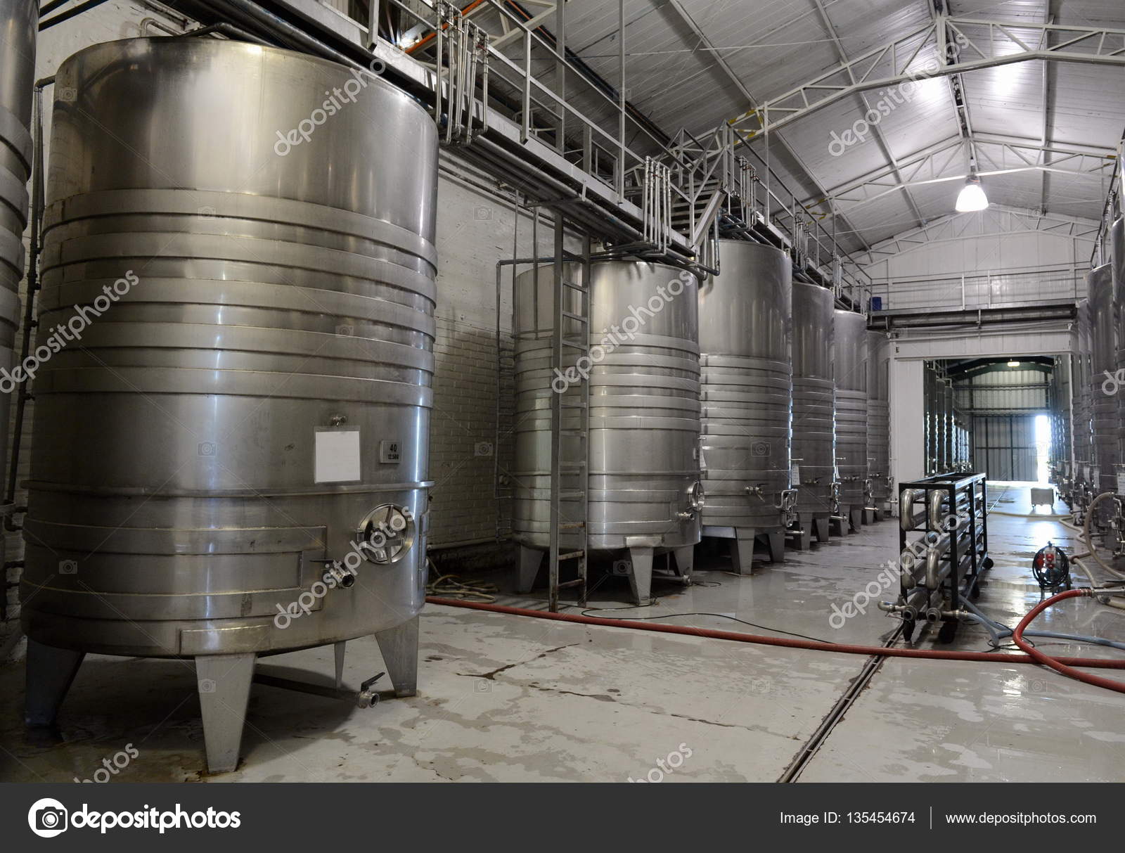 Fermentation tanks stainless steel for wine at the winery Viu Manent ...