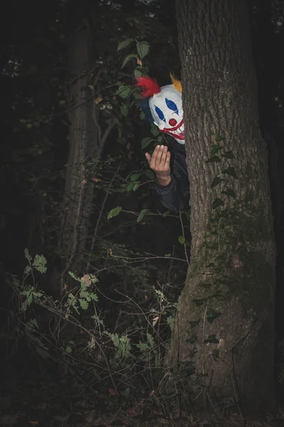 scary clown behind tree - Stock Image - Everypixel