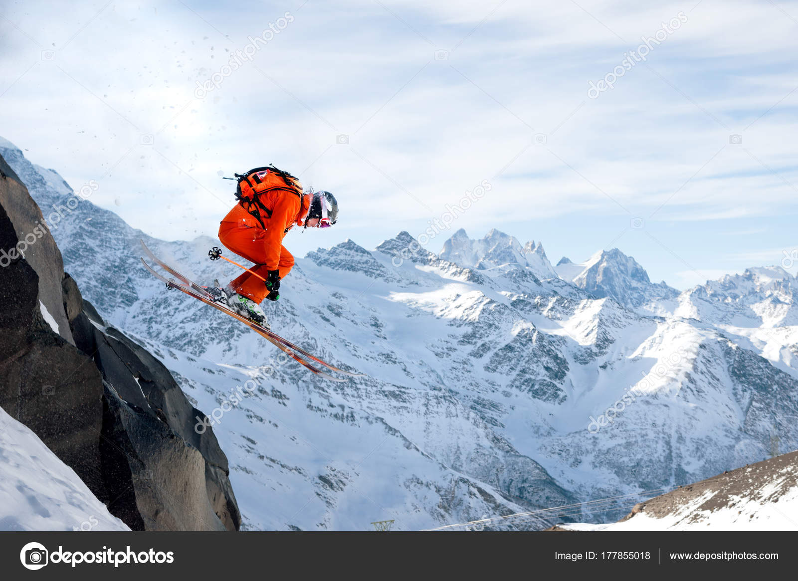 Powder Skiing Cliff Jumping