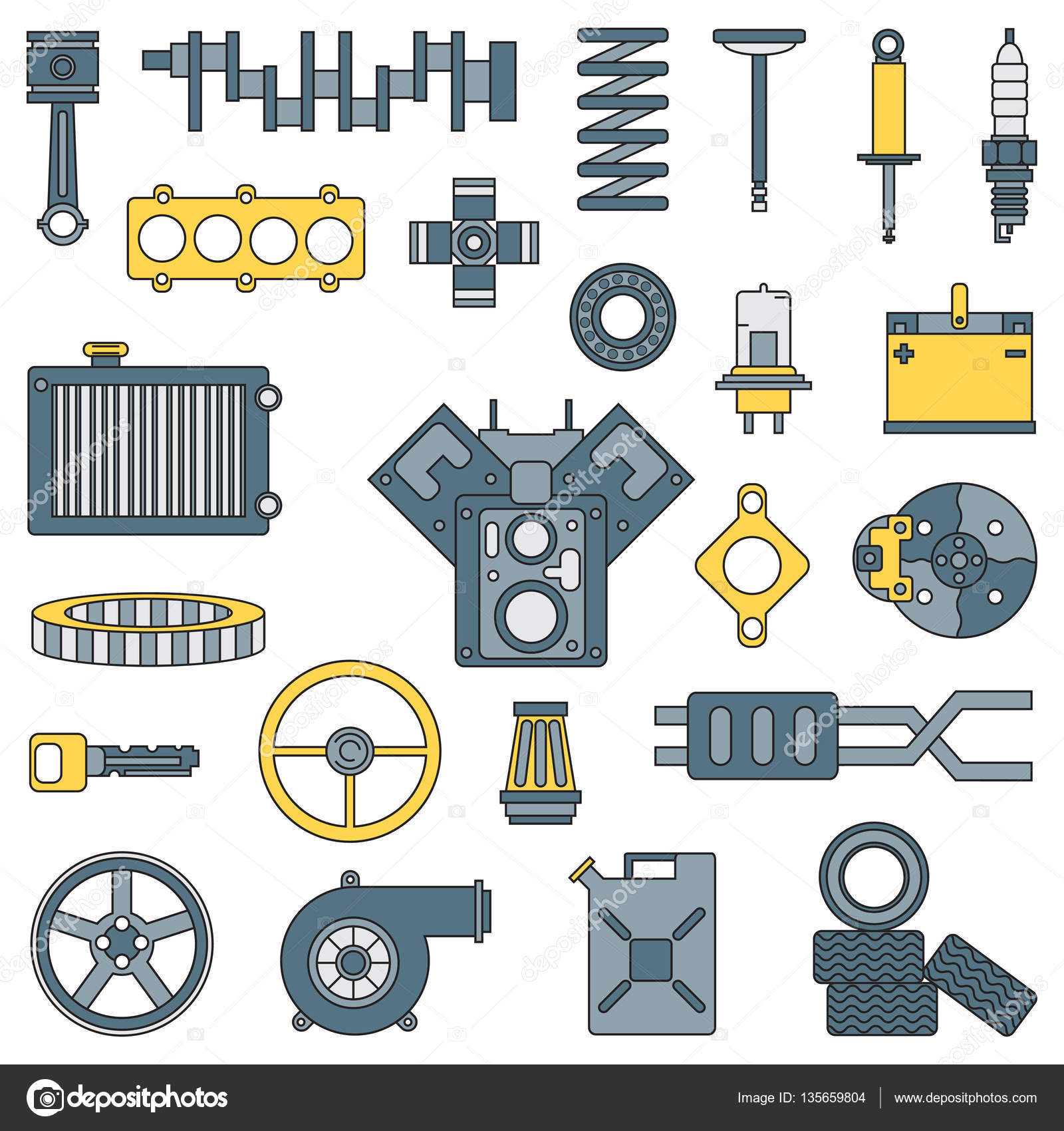 Engine Parts Vector Car Engine Piston Line Icon Automotive Parts