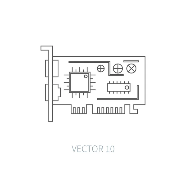 Line flat vector computer part icon motherboard. Cartoon style. Digital ...
