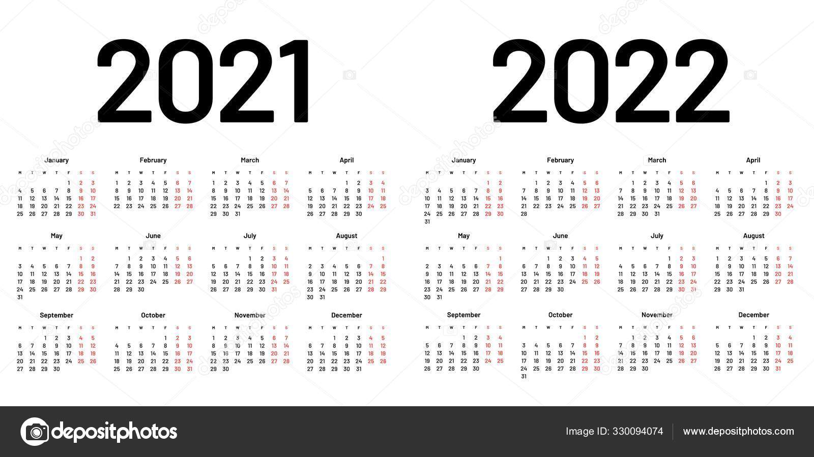Kalender untuk 2021 dan 2022 tahun. Minggu dimulai pada hari Senin ...