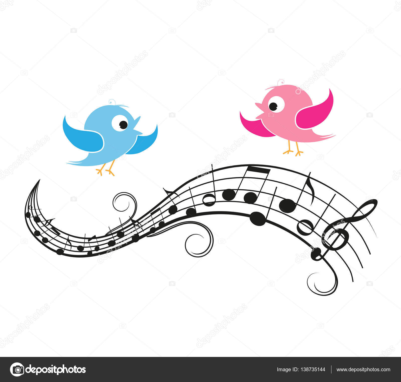 Musical notes with birds Stock Vector by ©odina222 #138735144