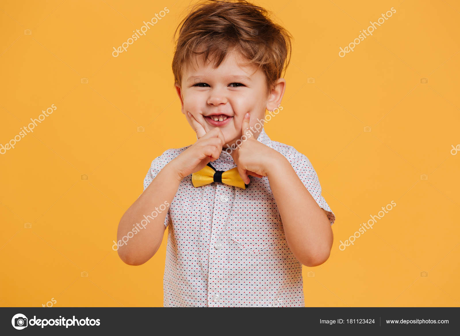Cheerful little boy child standing isolated Stock Photo by ...