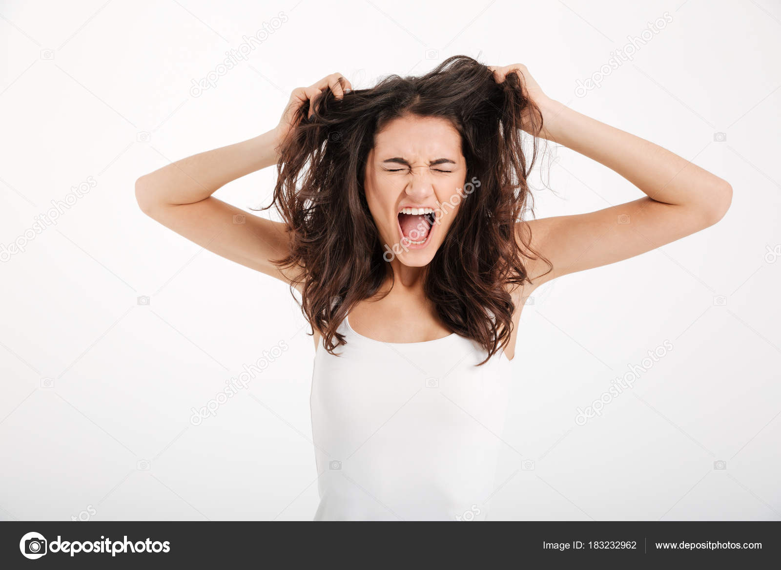Portrait of a mad girl dressed in tank-top Stock Photo by ©Vadymvdrobot ...