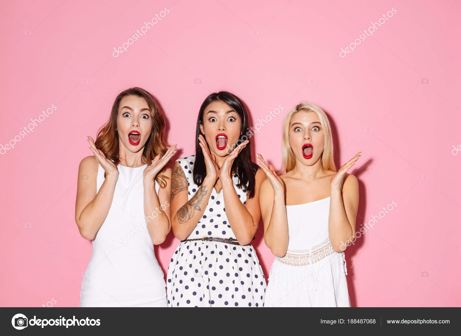 Portrait of three shocked young girls Stock Photo by ©Vadymvdrobot ...