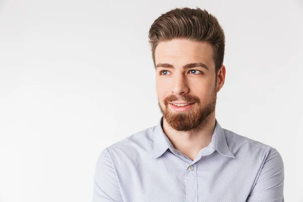 Close Portrait Smiling Young Man Looking Camera Isolated White ...