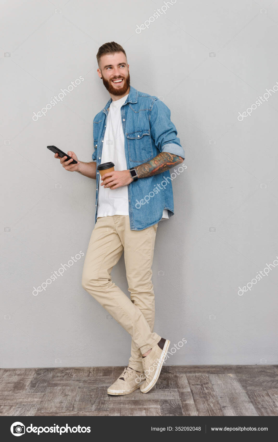Full Length Portrait Handsome Smiling Young Man Wearing Casual Clothes ...