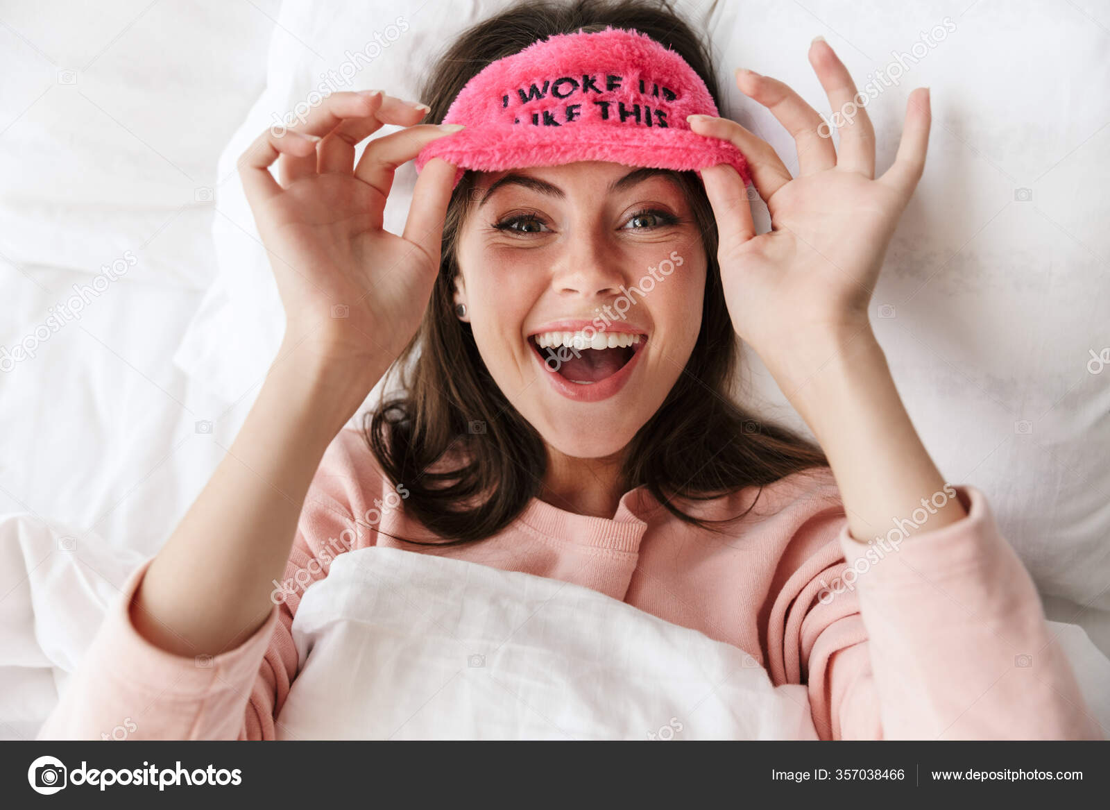 Cheerful Lovely Young Girl Wearing Pajamas Laying Bed Bedroom Wearing ... Cheerful Lovely Young Girl Wearing Pajamas Laying Bed Bedroom Wearing ...