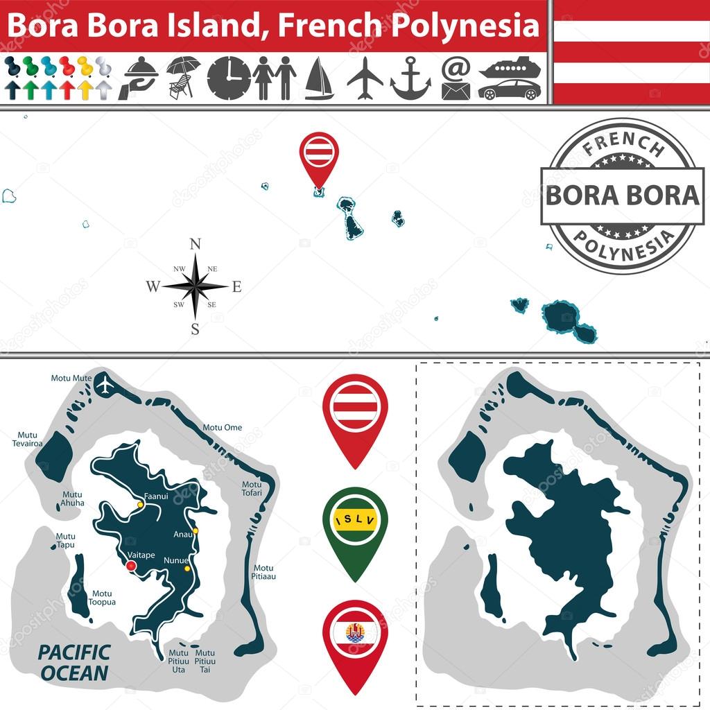 Mappa di Isola di Bora Bora, Polinesia francese — Vettoriali Stock ...