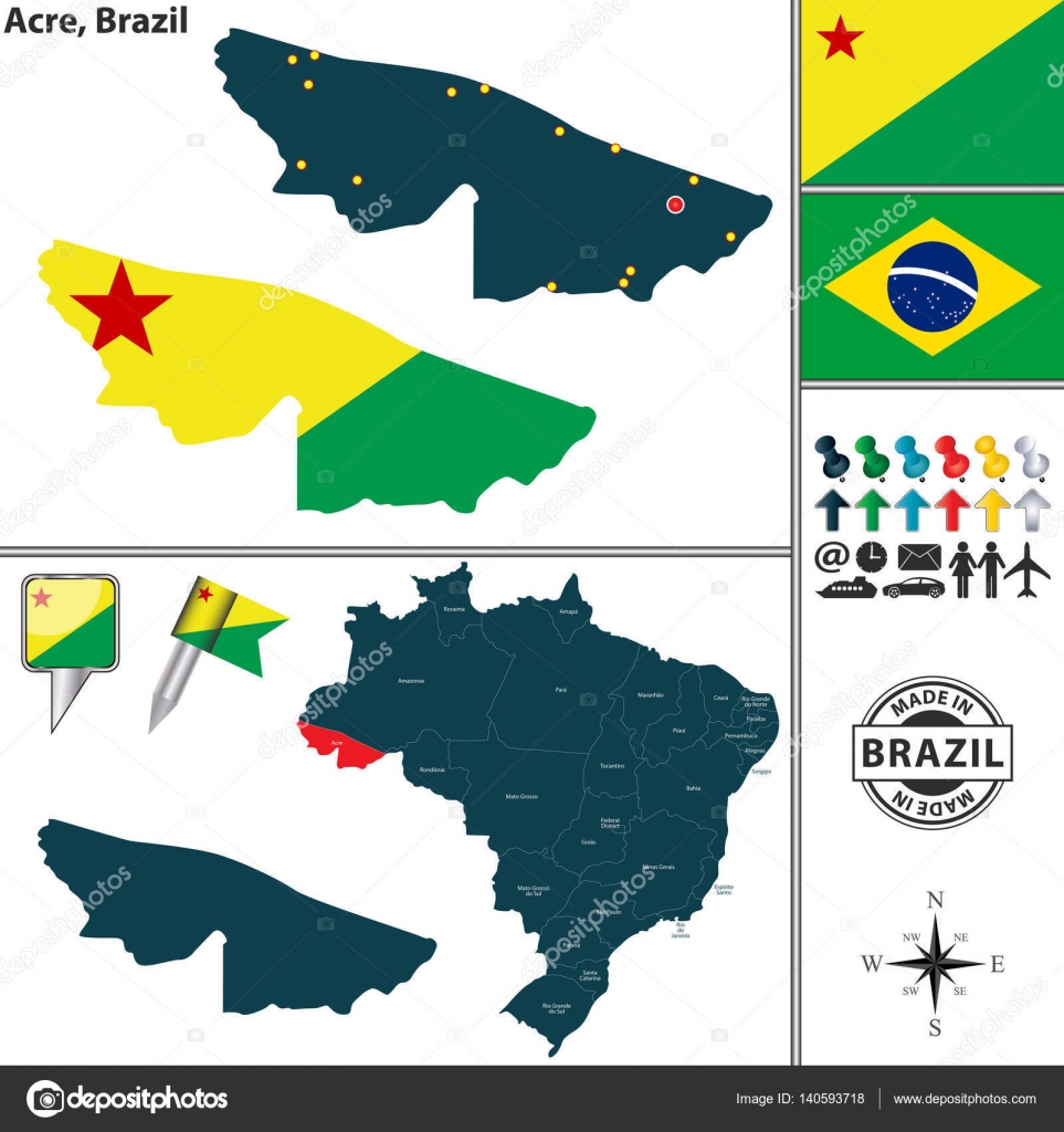 Mapa do Acre, Brasil — Vetor de Stock © sateda #140593718