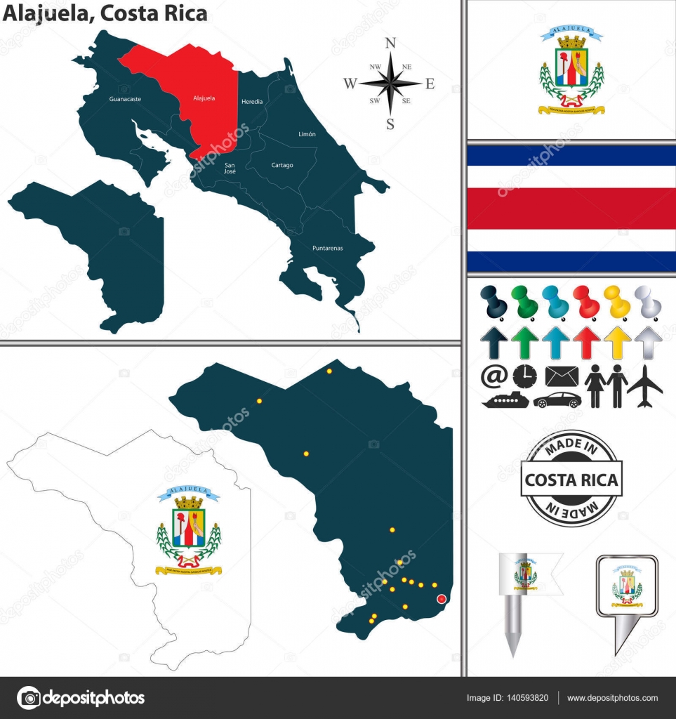Mapa de Alajuela, Costa Rica — Vector de stock © sateda #140593820