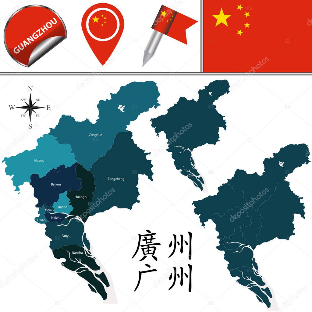 Mapa de Guangzhou con divisiones 2022