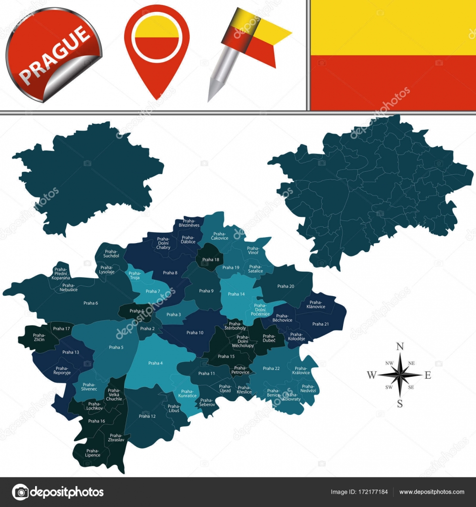 Map of Prague with Named Administrative Districts Stock Vector Image by ...