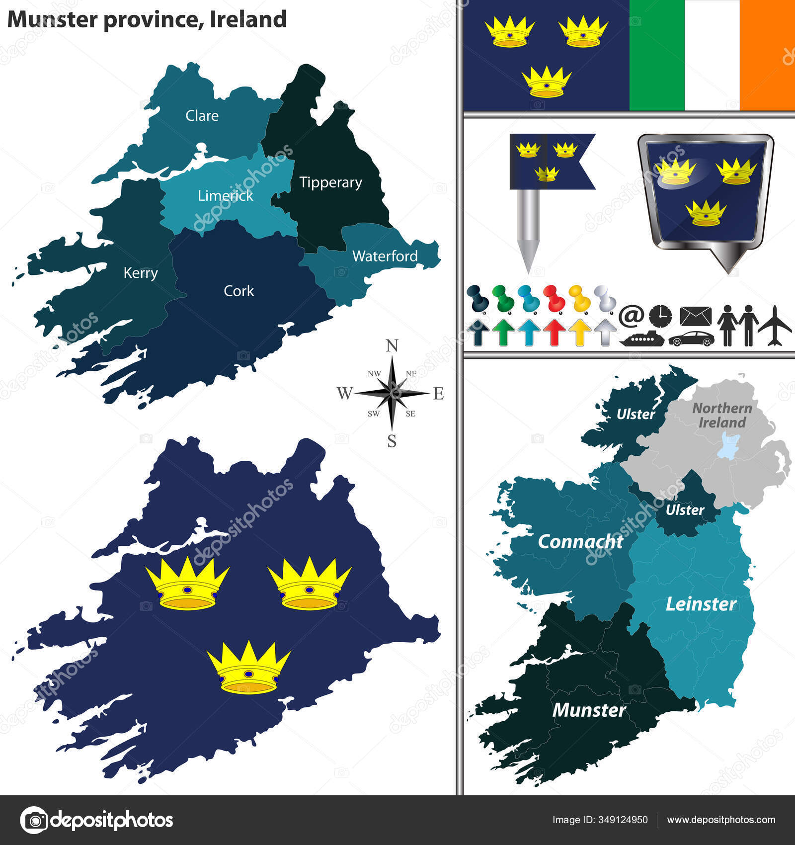 Vector Map Munster Province Ireland Regions Flags Stock Vector Image by ...