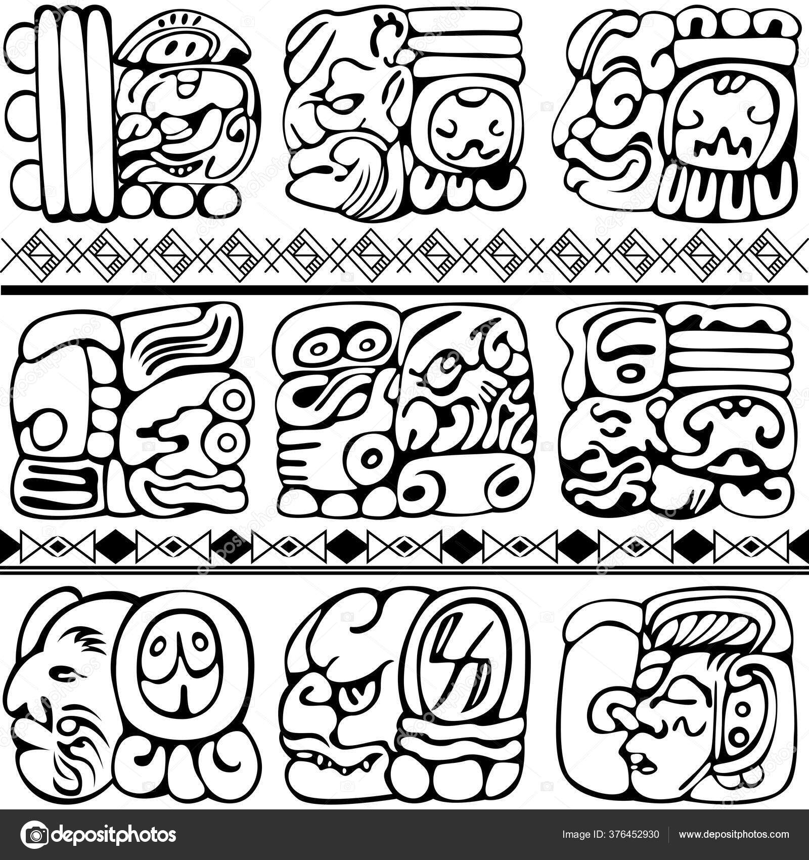 Mayan Aztec Glyphs Ancient Characters Ornaments White Vector Image ...