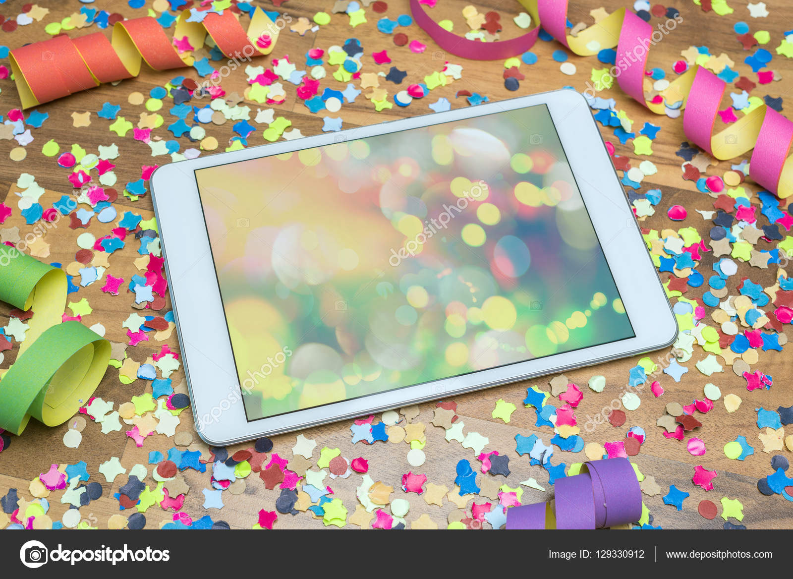 Party with confetti and streamer with free space on ipad Stock Photo by ...