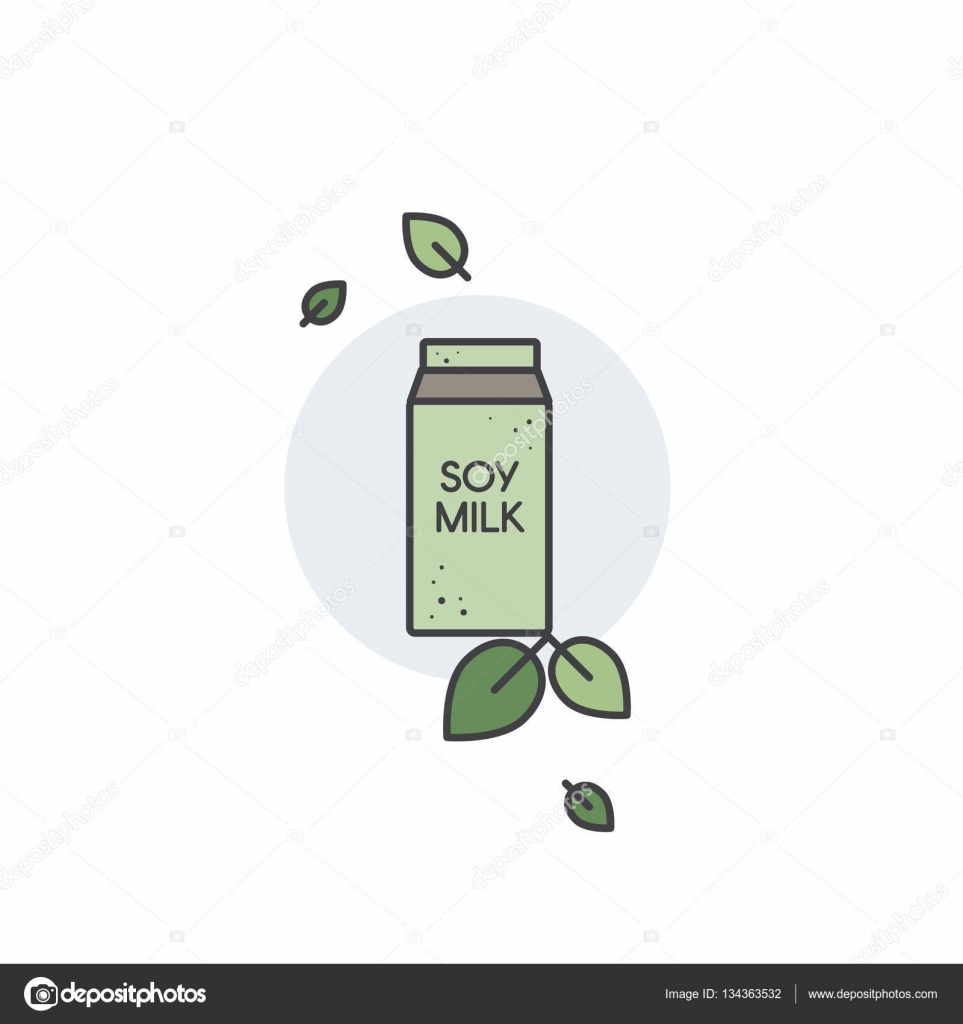 Vector Icon Style Illustration of Pack of Soy Milk with Green Leafs ...