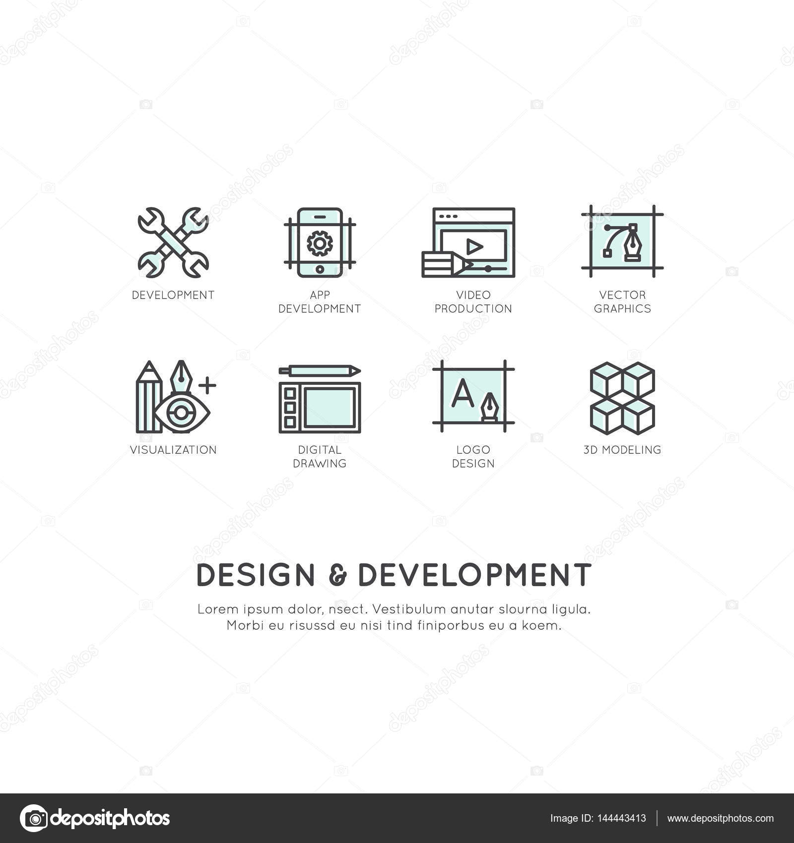 Illustration of Design and Development Tools, App, Web and Computer ...