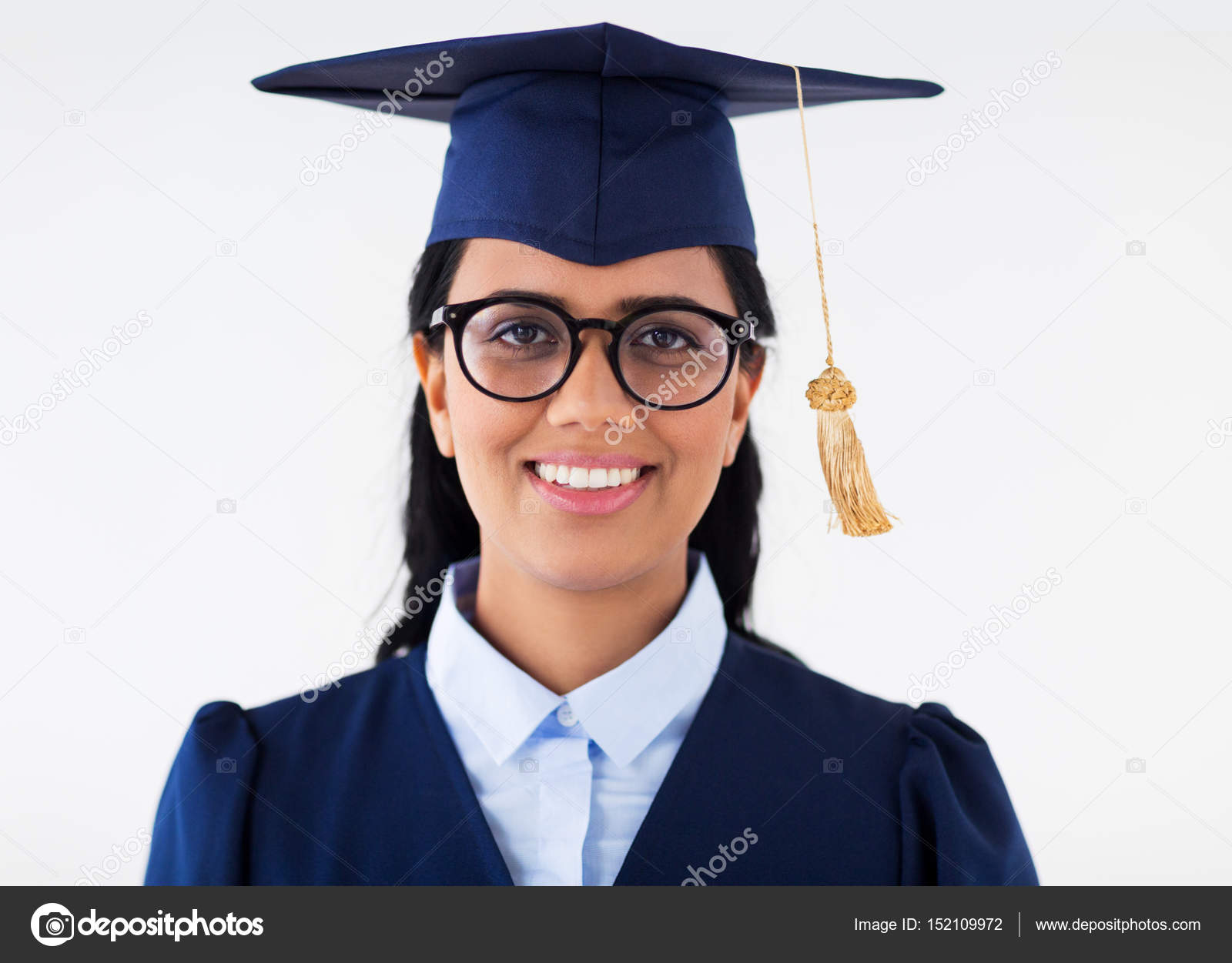 Happy bachelor woman in mortarboard with diplomas — Stock Photo © Syda ...