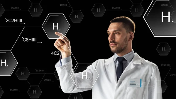 Close up of scientist and virtual chemical formula — Stock Photo © Syda ...