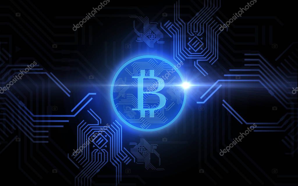 Blue bitcoin projection over black background – Stock Editorial Photo ...