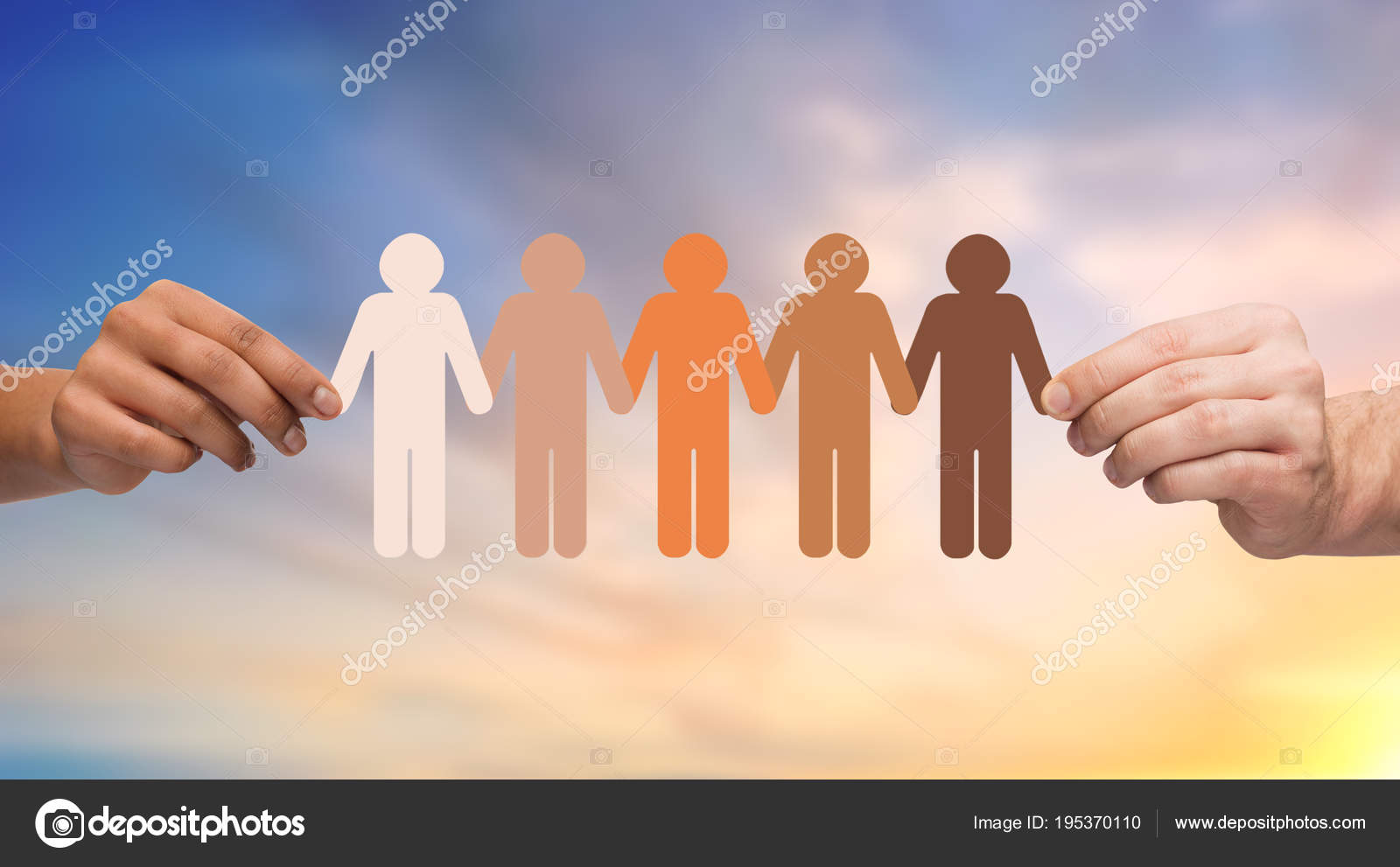 Hands holding chain of people pictogram over sky Stock Photo by ©Syda ...
