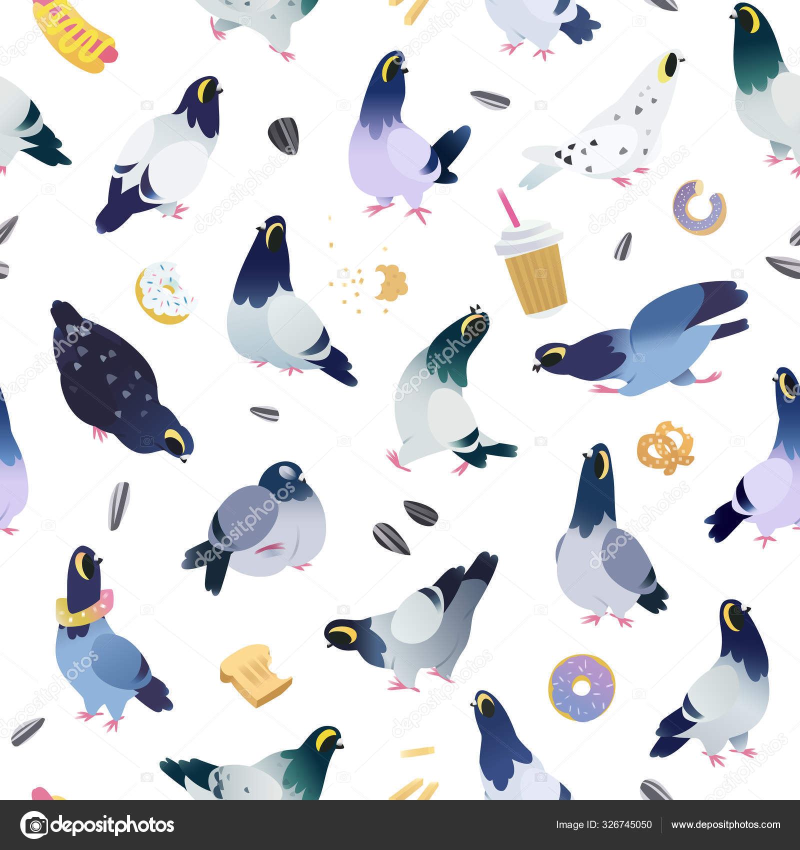 Pigeon Cartoon Characters Seamless Pattern Design Stock Vector Image by ...