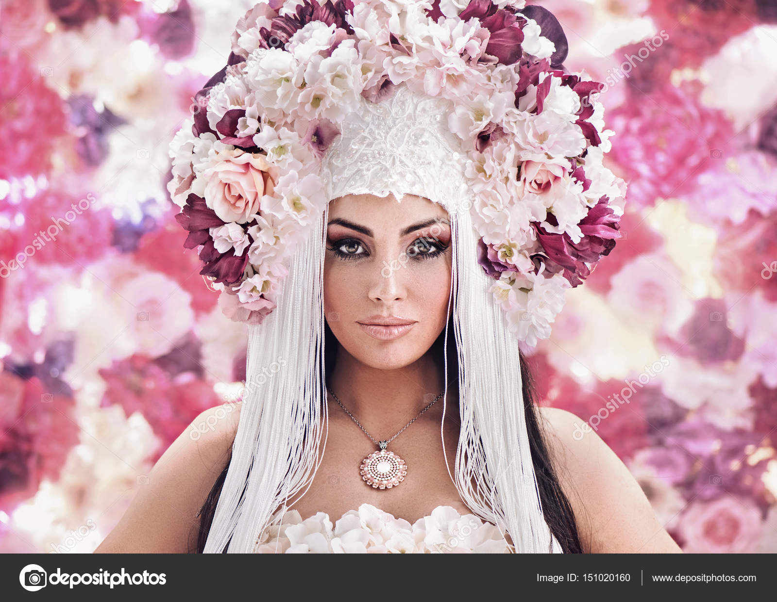 Pretty young nymph wearing a colorful chaplet Stock Photo by ©konradbak ...