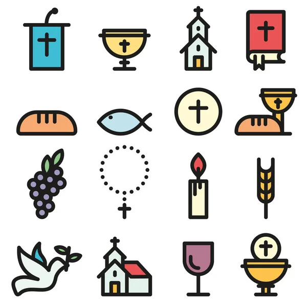 Christianity religion flat icons vector illustration of traditional ...