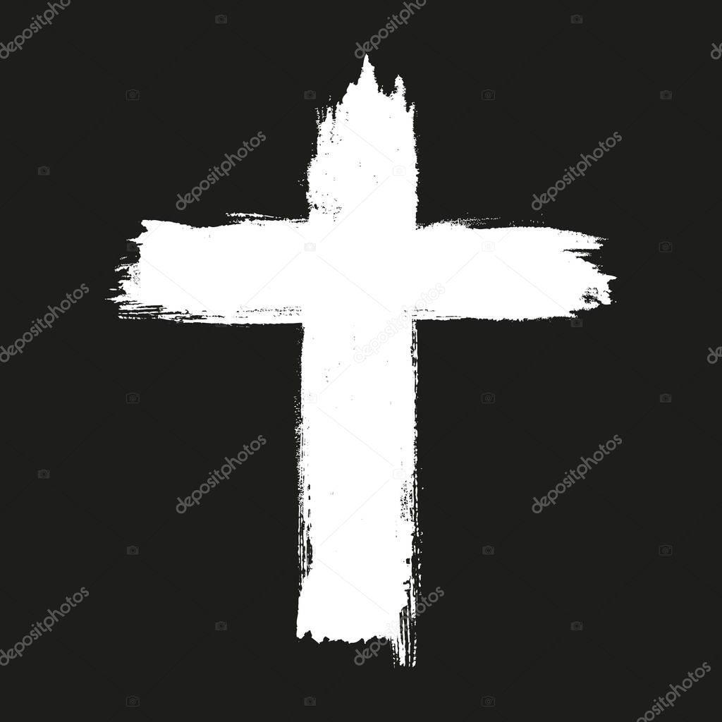 Icono de cruz grunge dibujado a mano, signo de cruz cristiana simple 2024