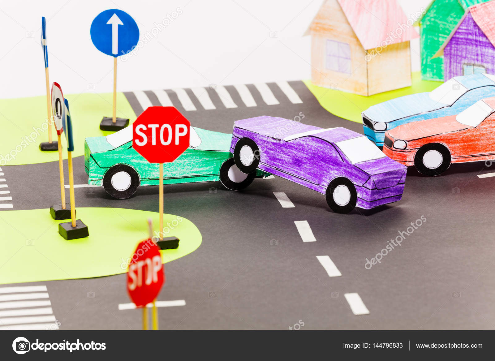 Traffic on roads handmade paper maquette Stock Illustration by ...
