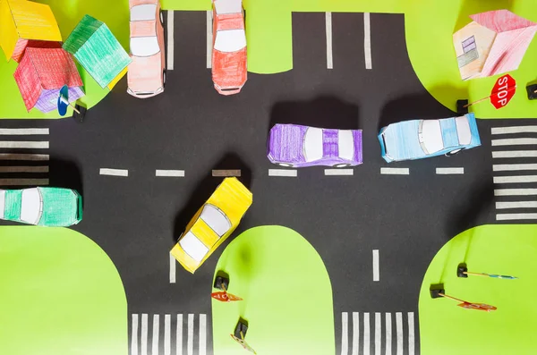 Traffic on roads handmade paper maquette — Stock Photo © serrnovik ...
