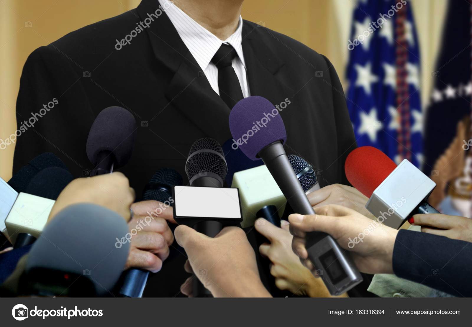 Close up media press interview with spokes person — Stock Photo © razihusin #163316394