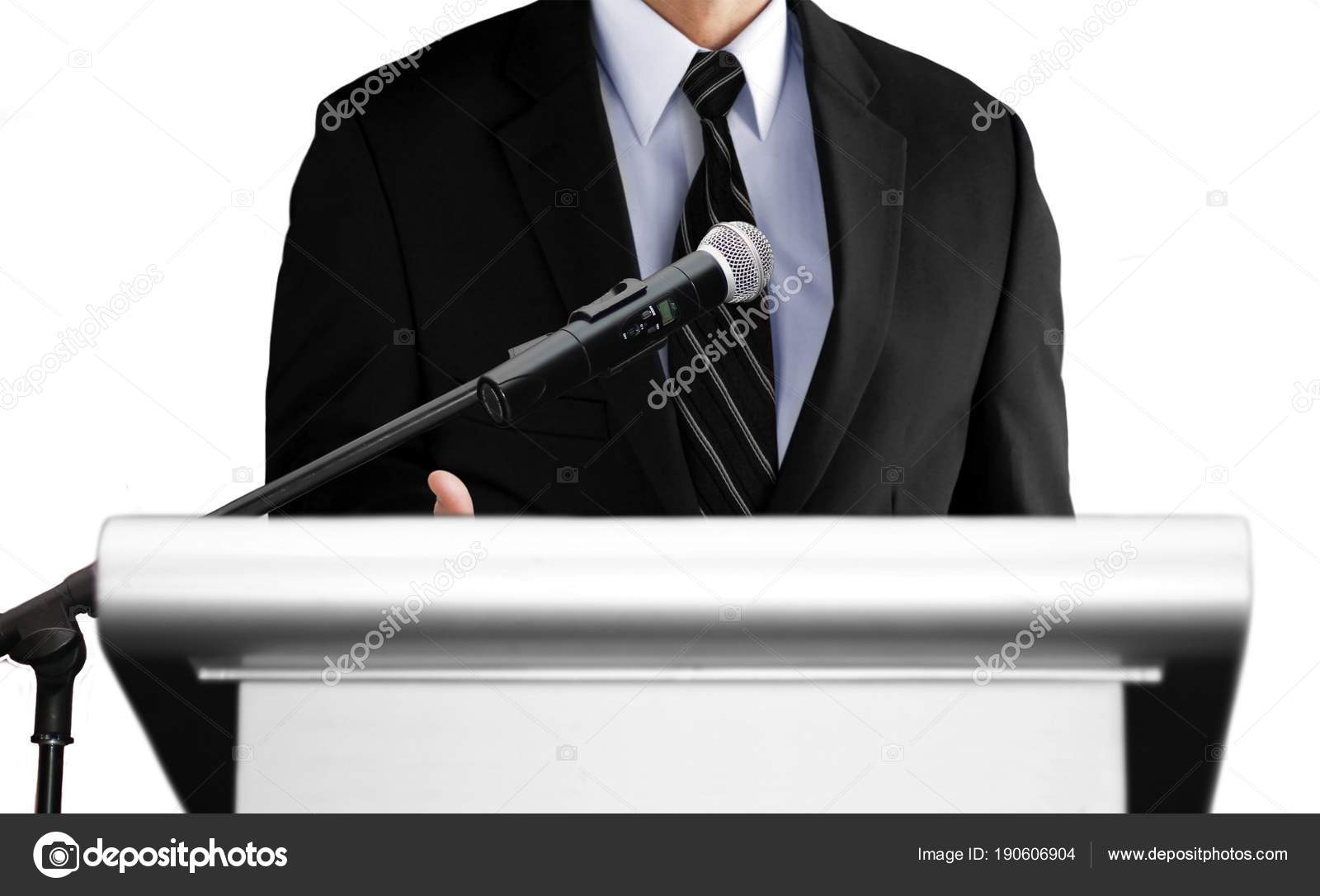 Persona Que Habla Usando Micrófono Escenario: fotografía de stock ...